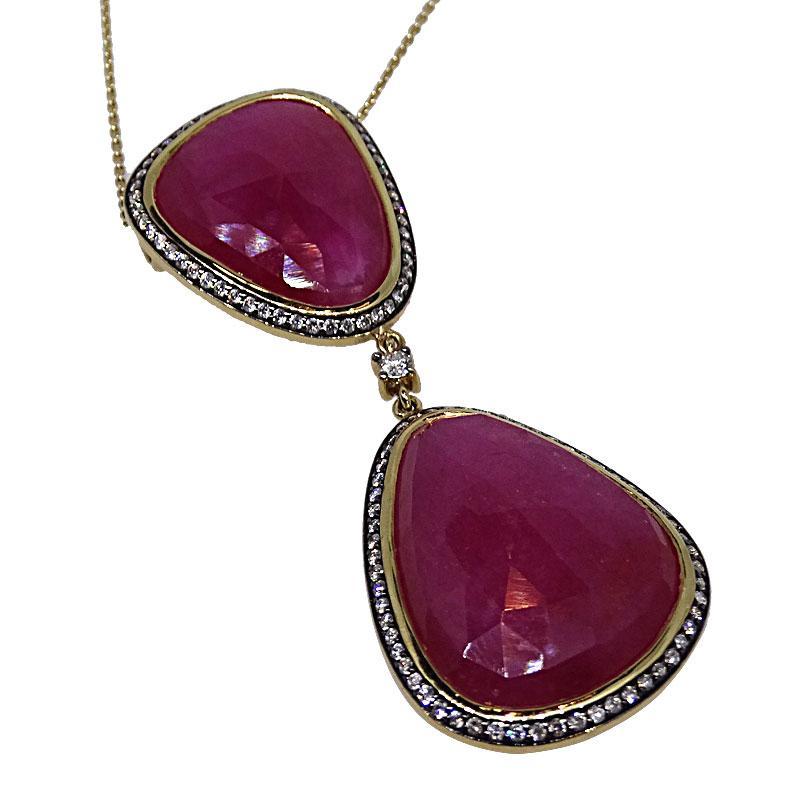 18KT Y/G Ruby Slice and Diamond Necklace – The Jewelry Store